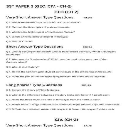 SST test paper of chapters 1 from each topic | PDF