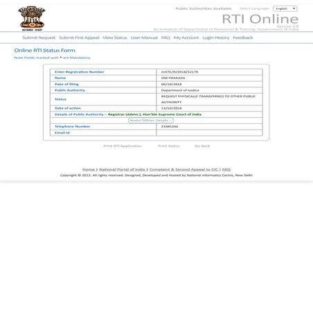 Final status of RTI dated 06.10.2018 against SC | PDF