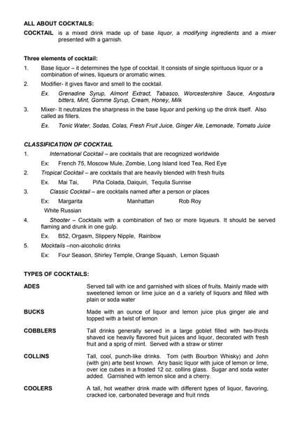 Cocktail and mocktail | PPT | Alcoholic Beverages | Food & Drink