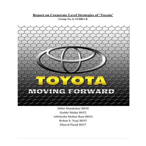 Toyota: Analysis of Vision Statement, Corporate Level Strategies & SWOT ...