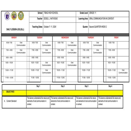oracl communication daily lesson log Finals Week 2 same as week 1.docx