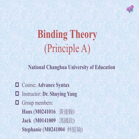 The proposal of advanced syntax, especially in binding theory | PPTX