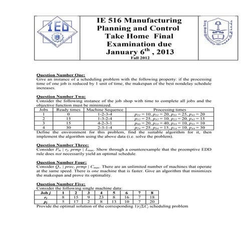 Final take home_exam2012_ie516 | PDF
