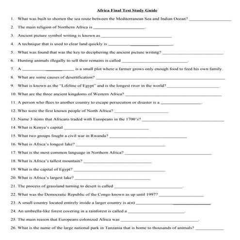 Final test of africa study guide | DOC