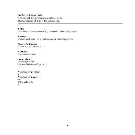Final Thesis Numerical Simulation Of Gyroscopic Effects In Ansys 11 10