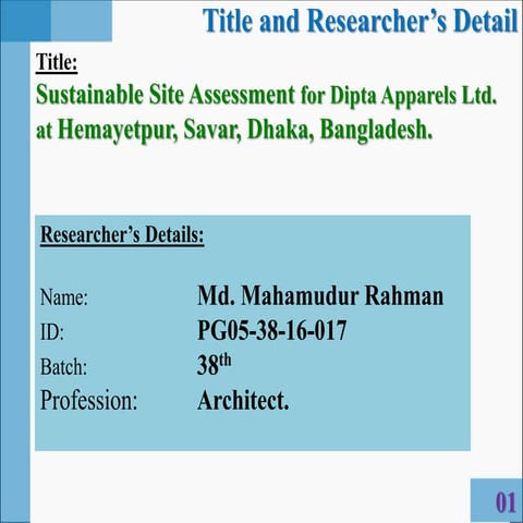 SUSTAINABLE SITE ASSESSMENT (thesis presentation) by Architect Papon | PPT