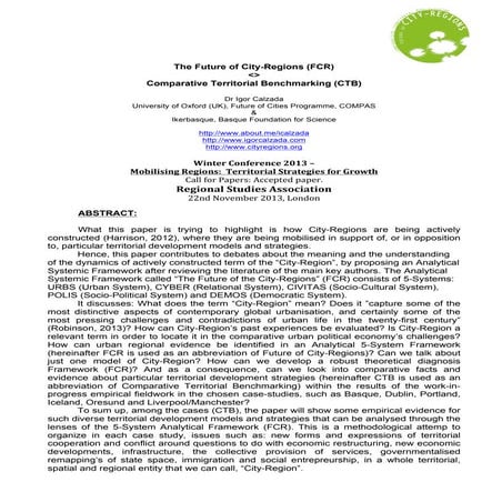 RSA Regional Studies Association Winter Conference London 22nd Nov 2013 ...