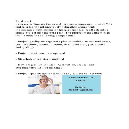Final week, you are to finalize the overall project management.docx ...