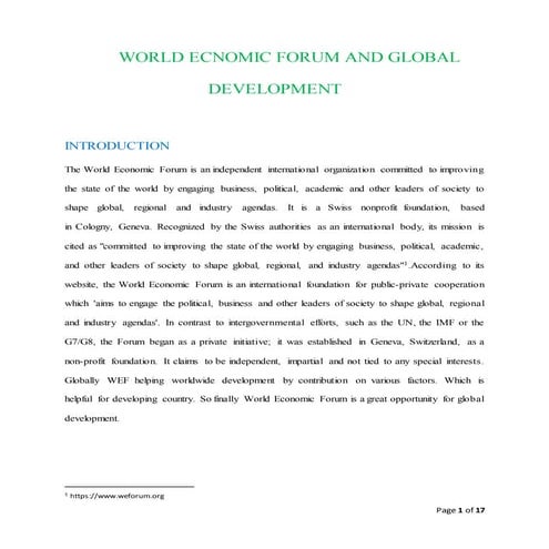 world economic forum and global development (WEF) | DOCX