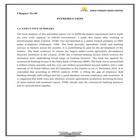 ZTBL Internship report | PDF