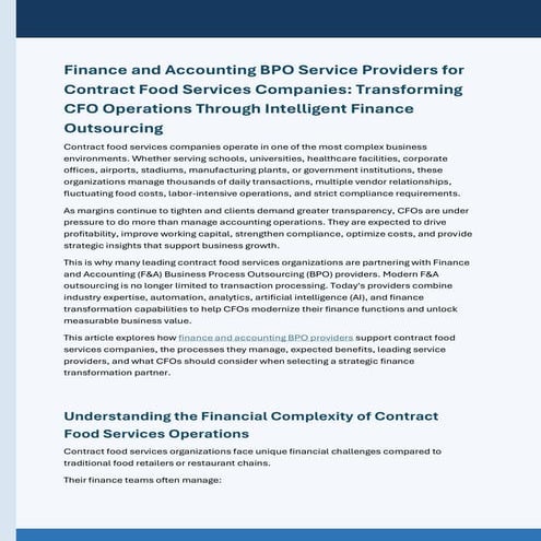 Finance and Accounting BPO Service Providers for Facilities Management ...
