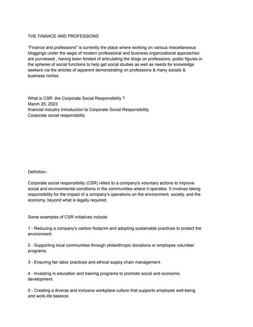 A CSR Presentation | PPT