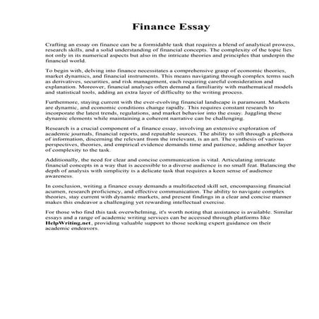 Finance Essay. Bellingham Technical College | PDF