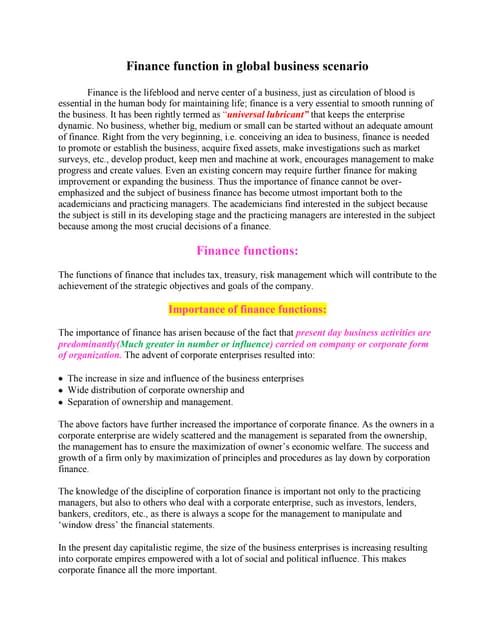 Finance function | PPT