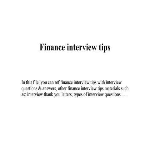 Finance interview tips | PPT