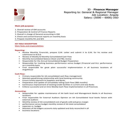 FINANCE MANAGER - JD | PDF