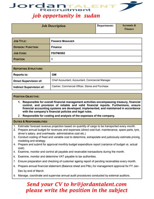 FINANCE MANAGER - JD | PDF