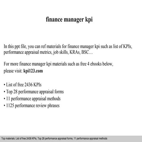 Finance manager kpi | PPT