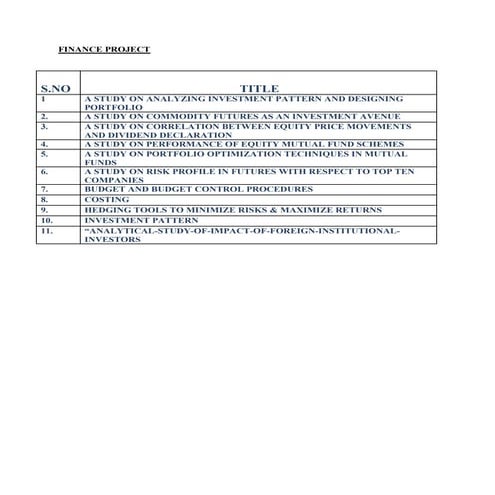 Finance project titles | DOCX