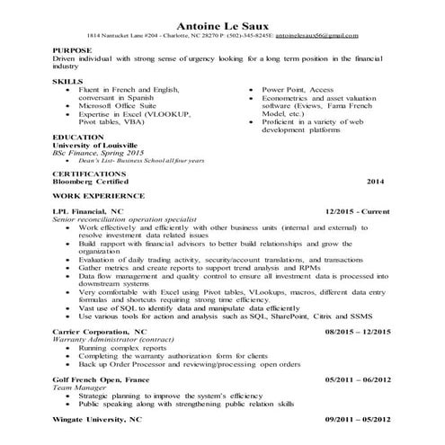 Finance resumé | DOCX