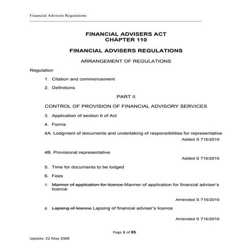 Financial Advisers Regulations 2010 20101126 (Current) | DOC