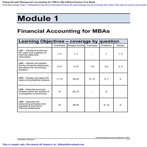 Financial and Managerial Accounting for MBAs 4th Edition Easton Test ...