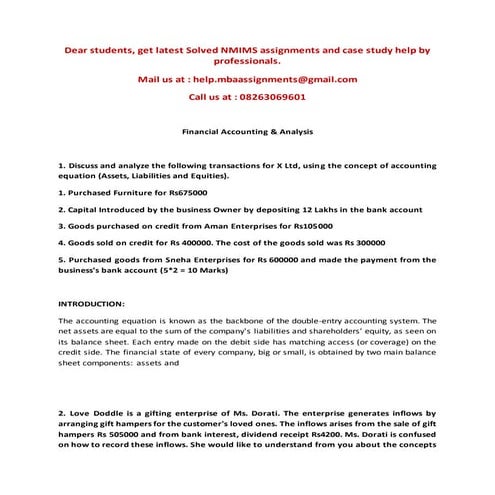 Financial accounting & analysis nmims latest solved assignments | DOC