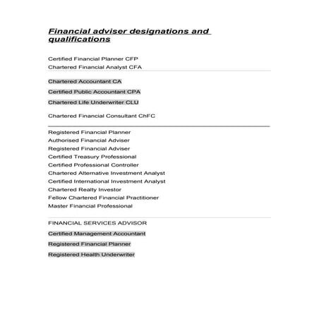 Financial adviser designations and qualifications | DOC