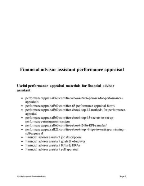 Financial administrative assistant performance appraisal Financial administrative assistant performance appraisal