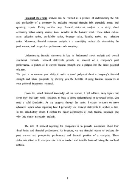 Synopsis on financial statement analysis | PDF