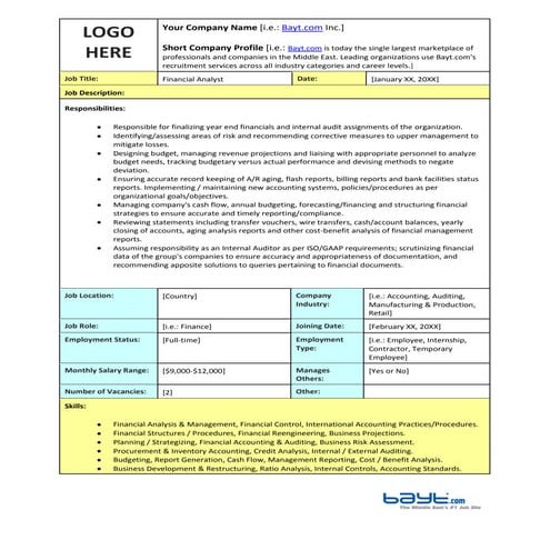 Financial Analyst Job Description Template by Bayt.com