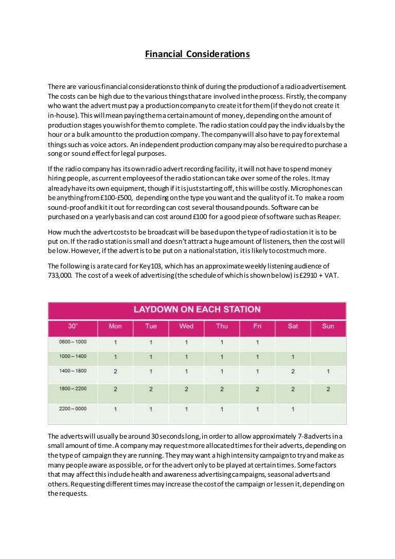 Financial considerations