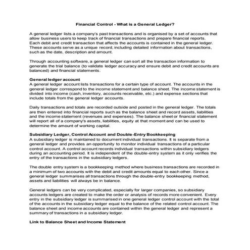 Financial Control - What is a General Ledger | DOCX