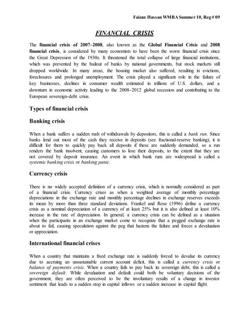 The global financial crisis 2008 | PPT