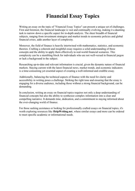 Financial Literacy Essay | PDF