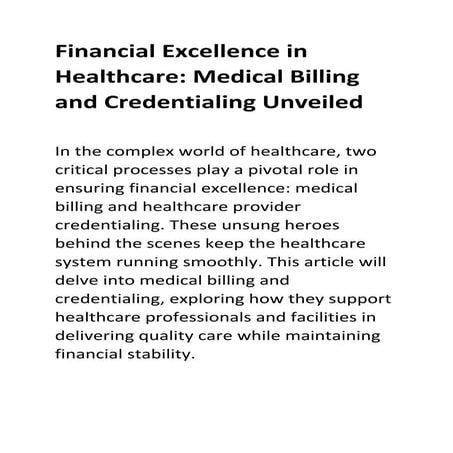 Financial Excellence in Healthcare Medical Billing and Credentialing ...