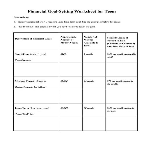 Financial Goal Planning Worksheet