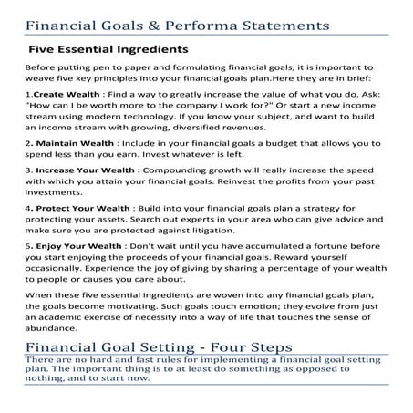Financial goals and performa statement | DOCX