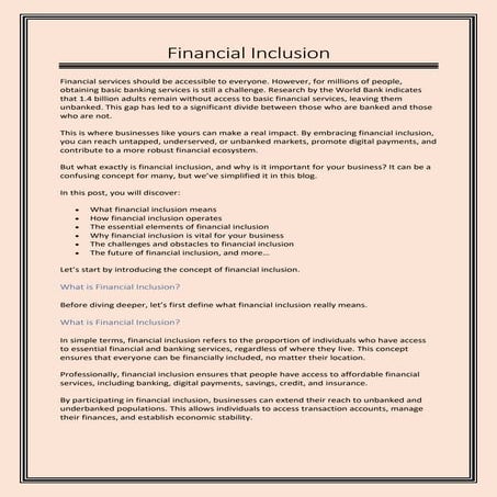 Financial Inclusion Important for your business | PDF