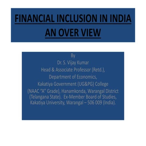Financial inclusion in india an over view | PPTX