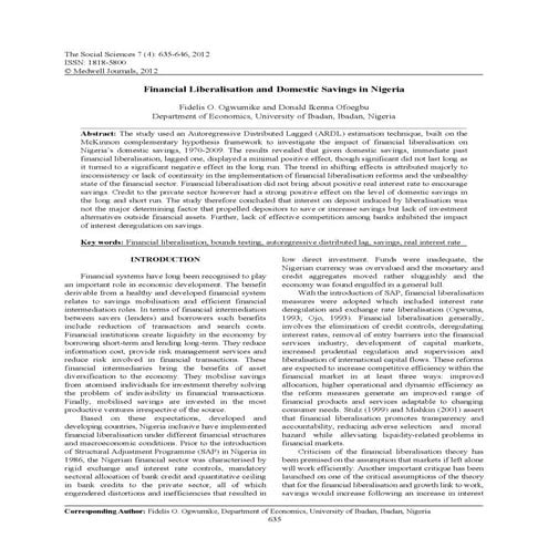 Financial liberalization and savings.. | PDF