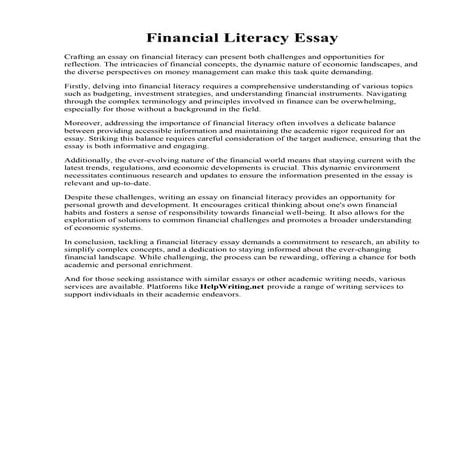 Financial Literacy Essay. PDF Financial Literacy, Financial Education ...