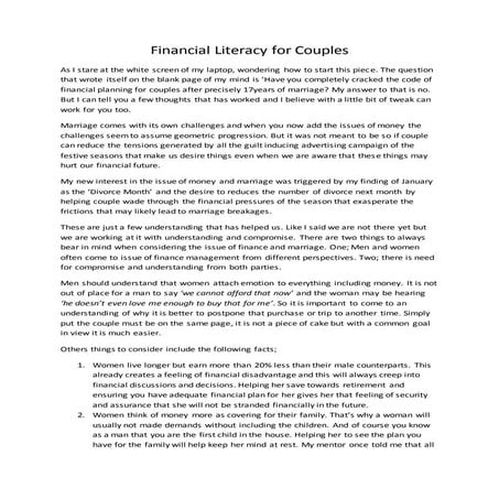 Financial literacy can Save Marriages | PDF | Free Download