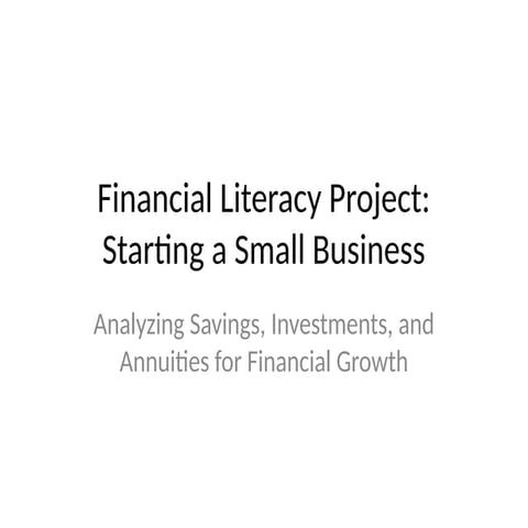 Financial Literacy Project: Strategies for Small Business Savings and ...