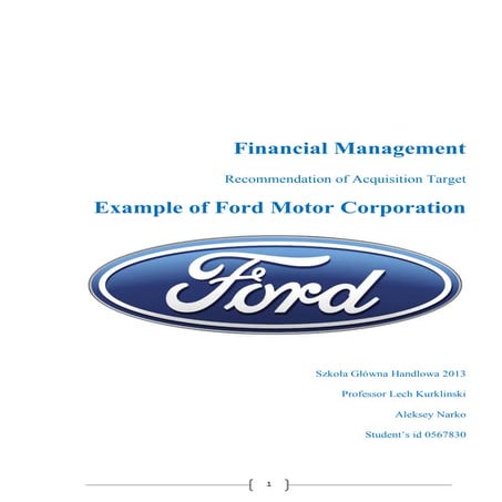 Recommendation of Acquisition Target (Ford Company) | PDF