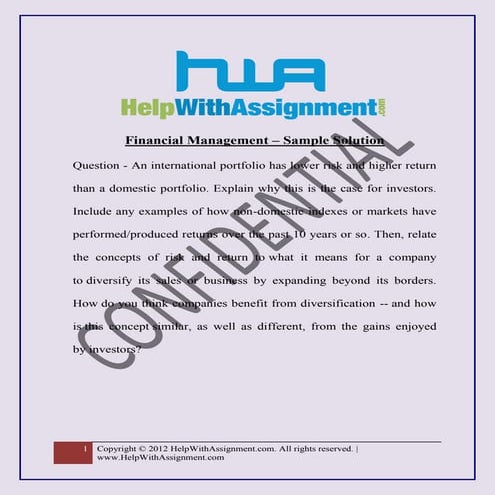 Financial managment assignment solution | PDF