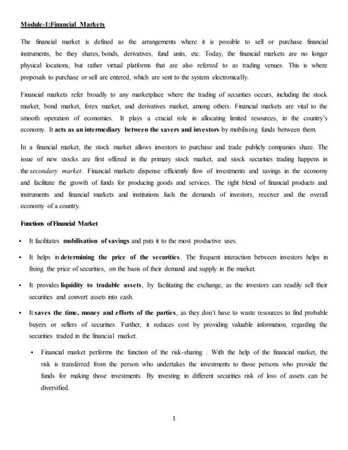 Types of financial markets and their functions | PDF