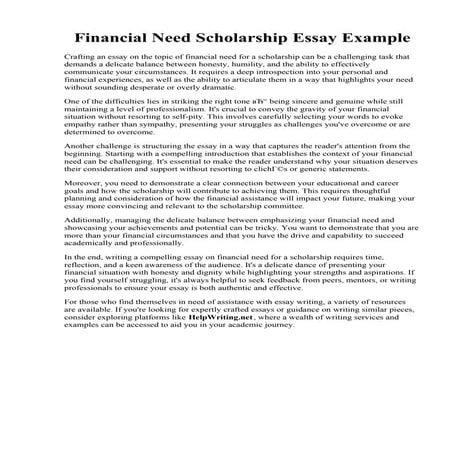 Financial Need Scholarship Essay Example | PDF