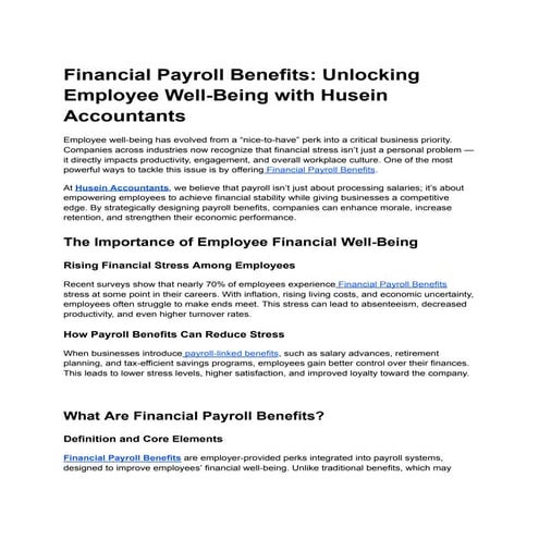 Top 10 Financial Payroll Benefits to Boost Employee Well-Being | Husein ...