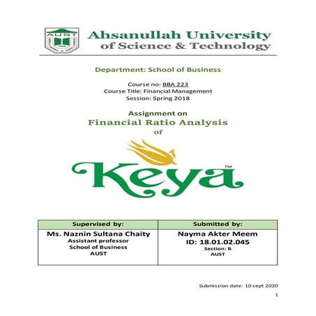 financial ratio analysis of keya company.docx | Manufacturing Industry ...